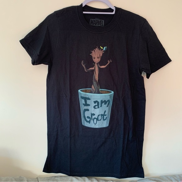 Marvel | Shirts | Marvel I Am Groot T Shirt Black Soft Sleeve Guardians Of The Galaxy Mens Small ...